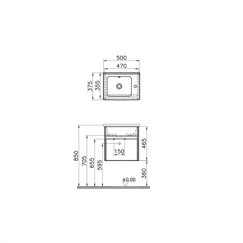 Euromart - VitrA S50+ Base cabinet with sink 50 cm - Dark Oak #339140